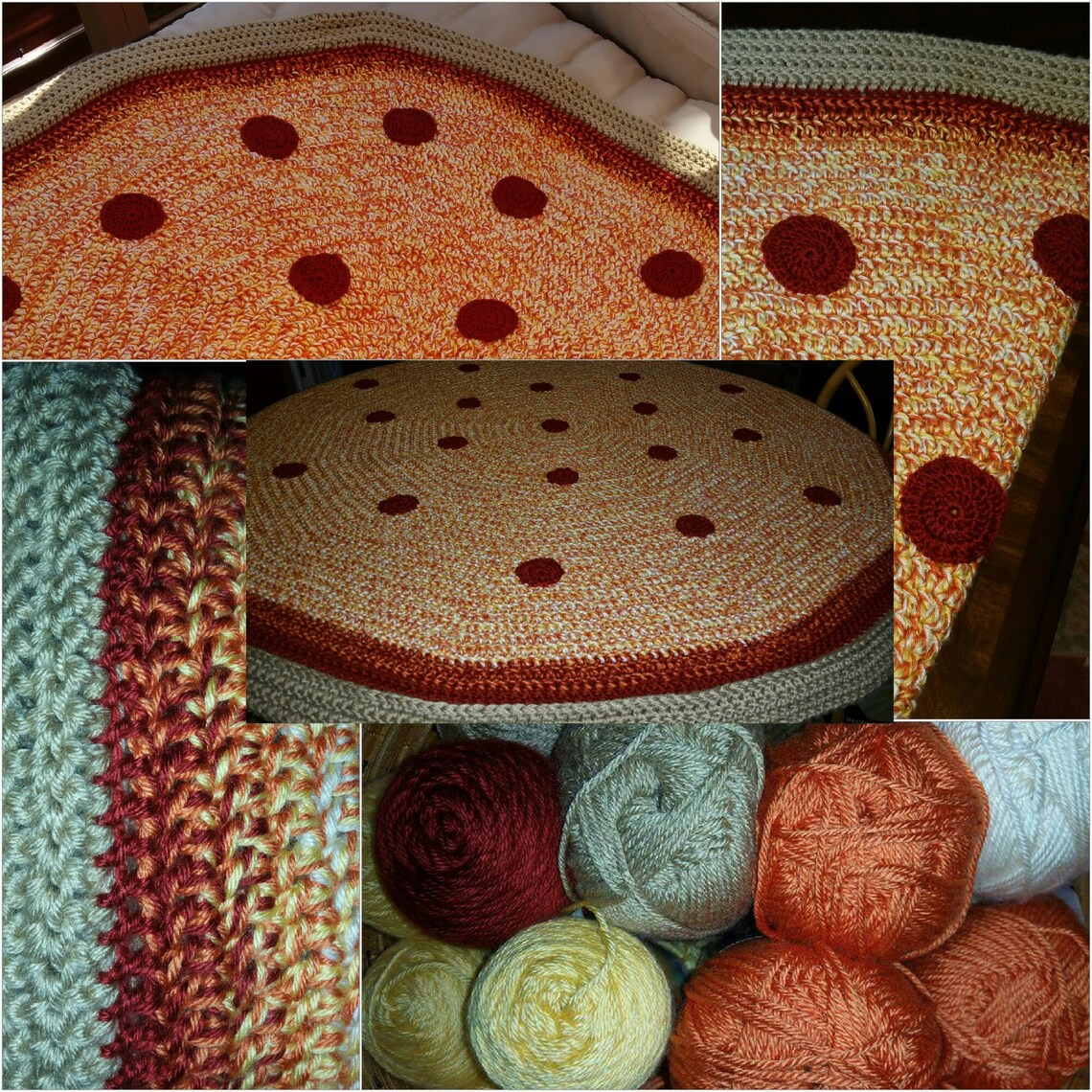 Crocheted 56" Pizza Afghan Pepperoni Handmade - Etsy