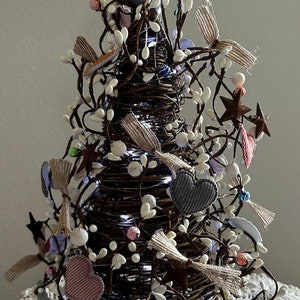 12 Grapevine Tree With Hearts, Lights, Burlap Ties, Cone Tree Lighted ...