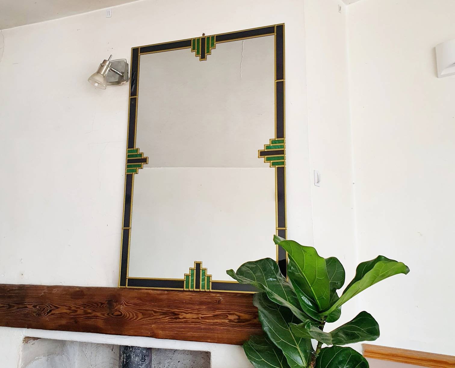Art Deco Chicago Large Mirror Over Mantel Stained Glass Style 91x61cm ...