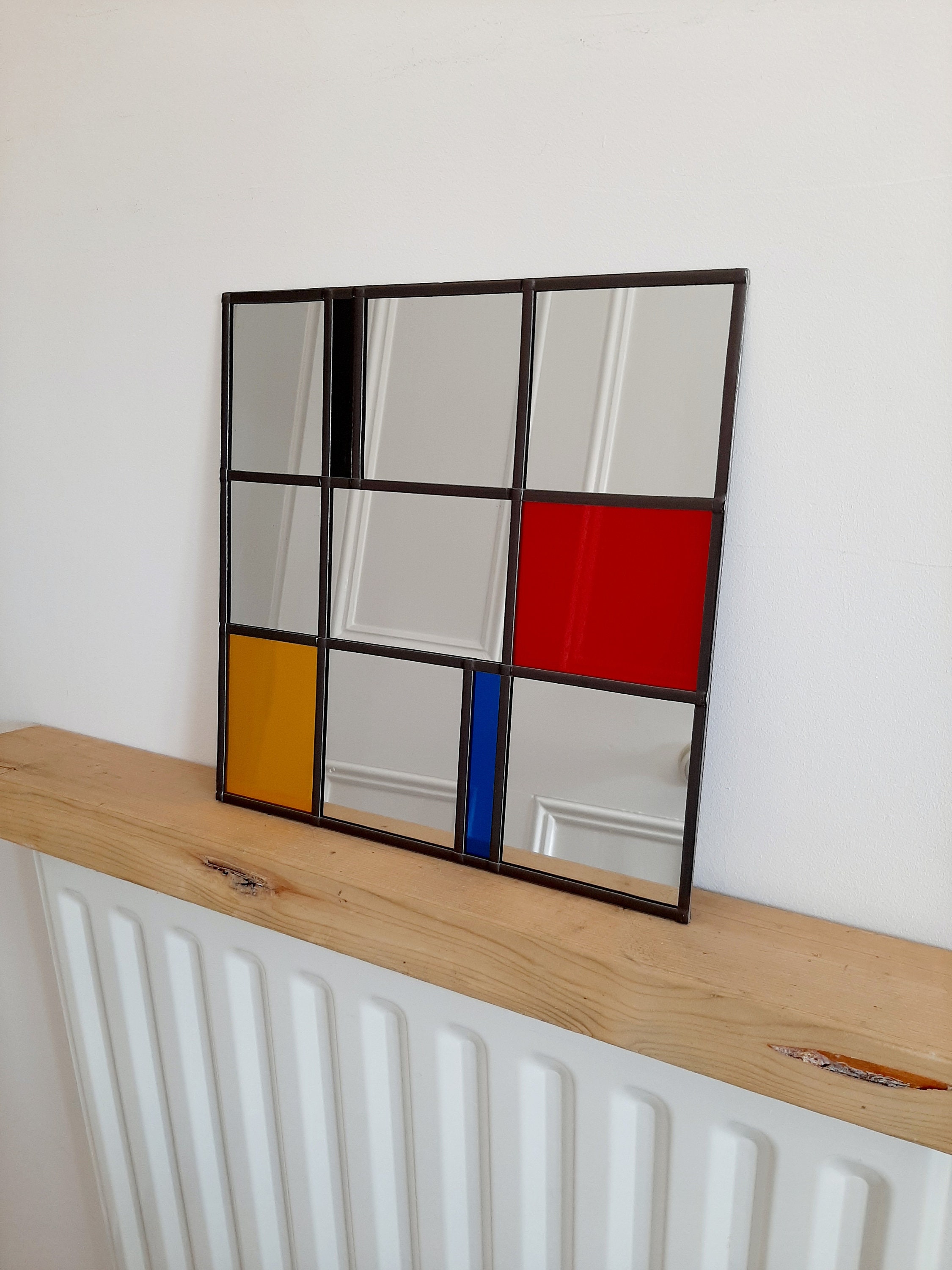 Piet Mondrian Style Stained Glass Effect Mirror With Darkened - Etsy