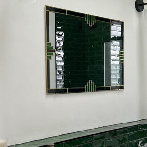 Art Deco Chicago Large Mirror Over Mantel Stained Glass Style 91x61cm ...