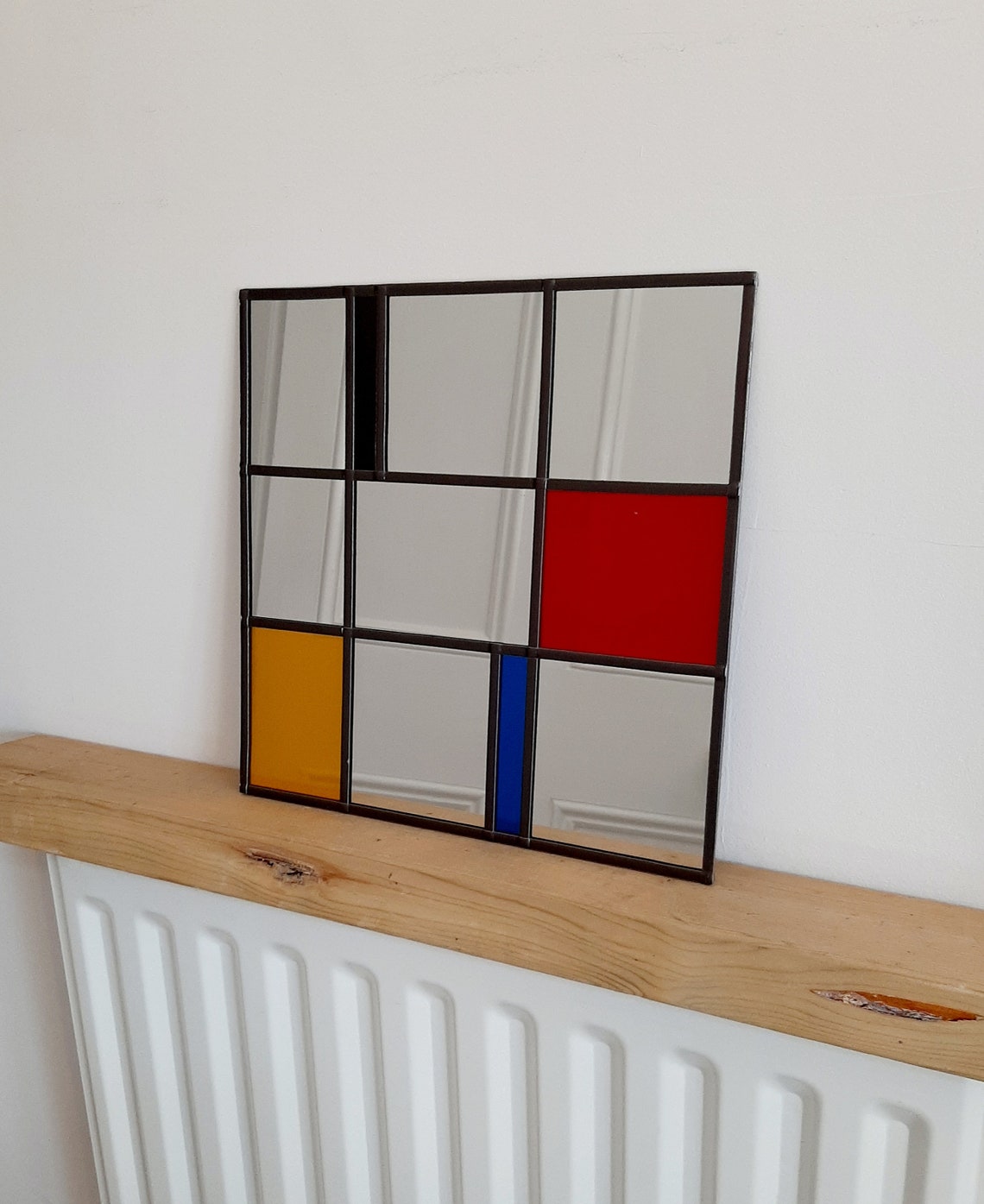 Piet Mondrian Style Stained Glass Effect Mirror With Darkened - Etsy