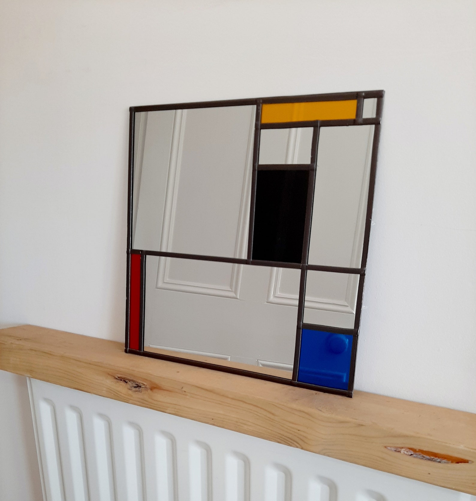 Piet Mondrian style stained glass effect mirror with darkened | Etsy