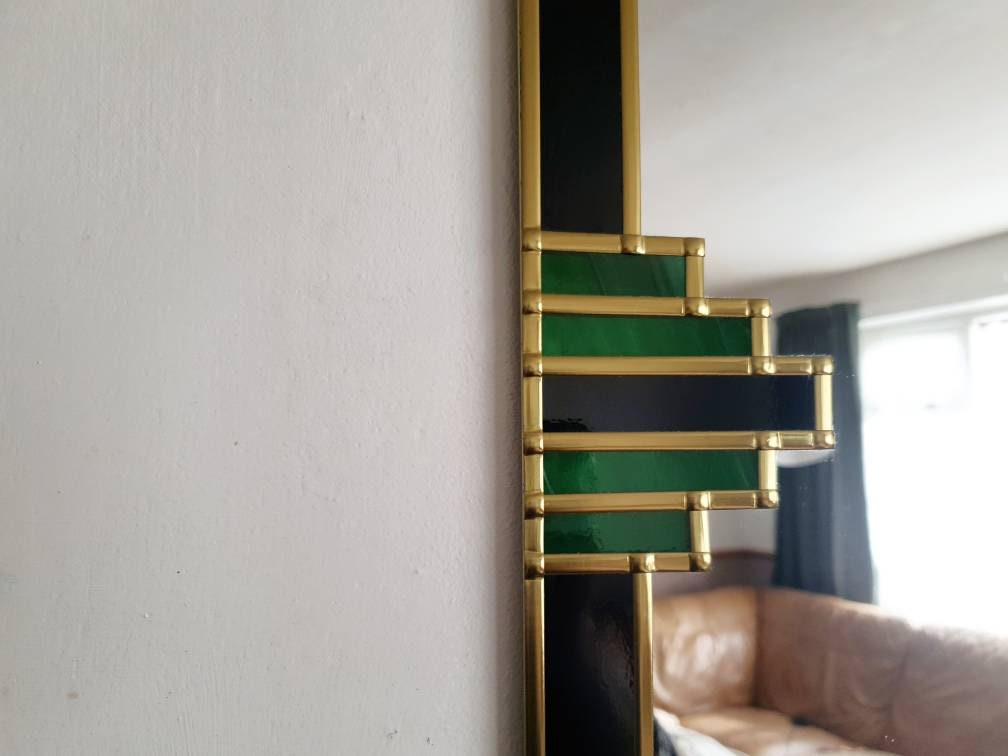 Art Deco Chicago Large Mirror Over Mantel Stained Glass Style 91x61cm ...