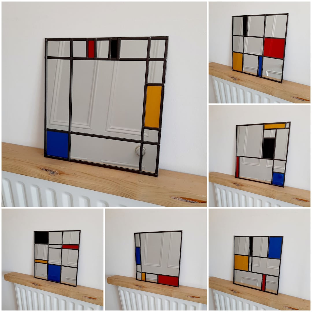 Piet Mondrian Style Stained Glass Effect Mirror With Darkened Lead ...