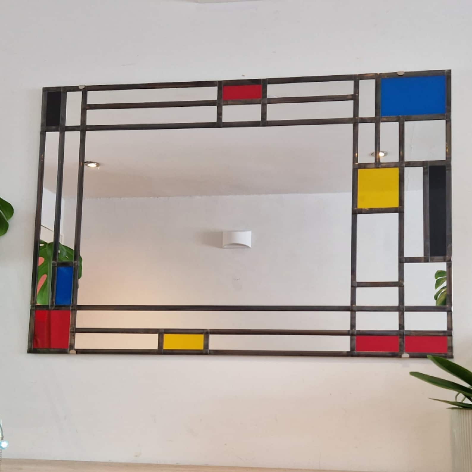 Large Piet Mondrian Mirror Over Mantel Stained Glass Style 91x61cm ...