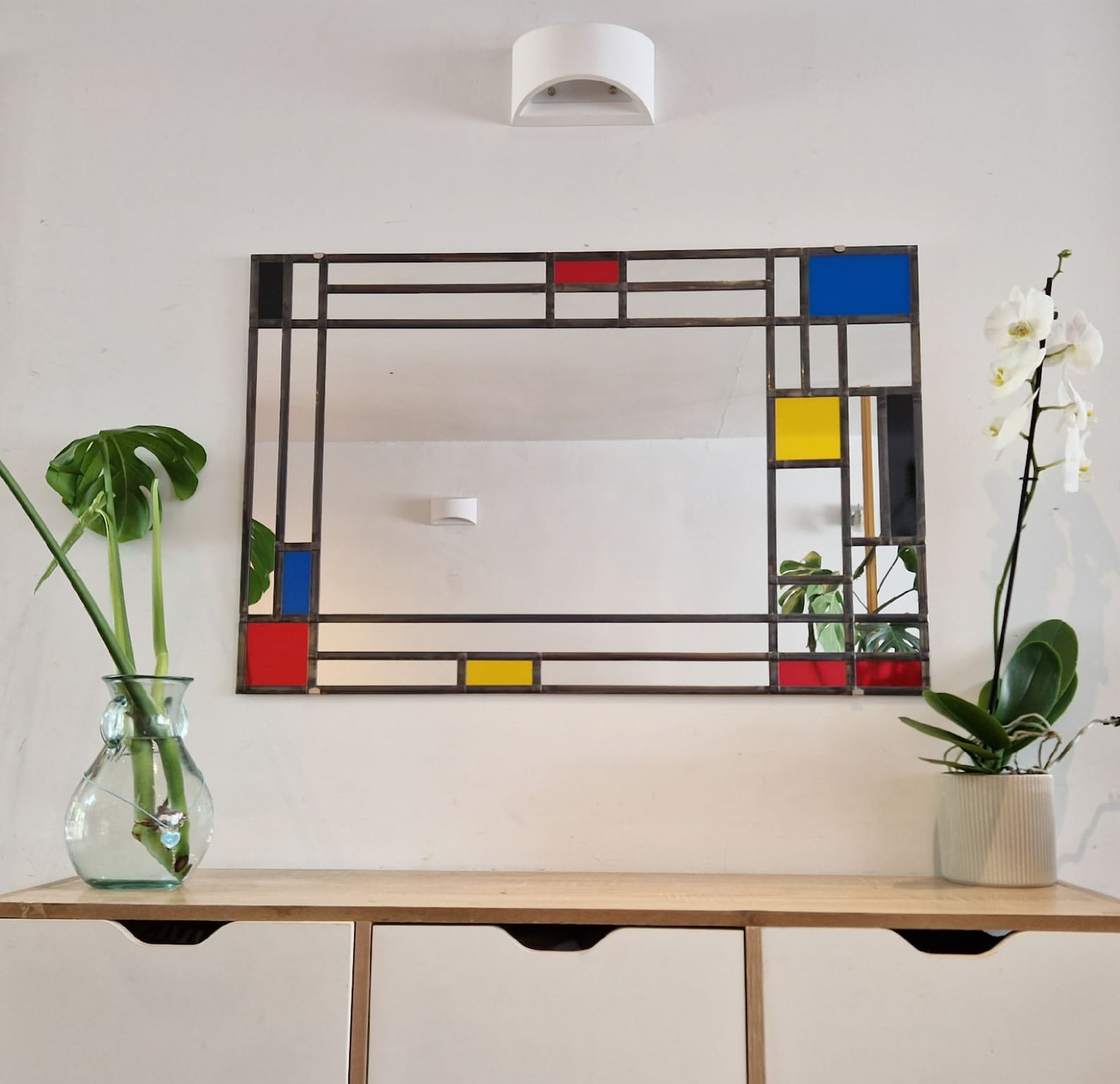 Large Piet Mondrian Mirror Over Mantel Stained Glass Style 91x61cm ...