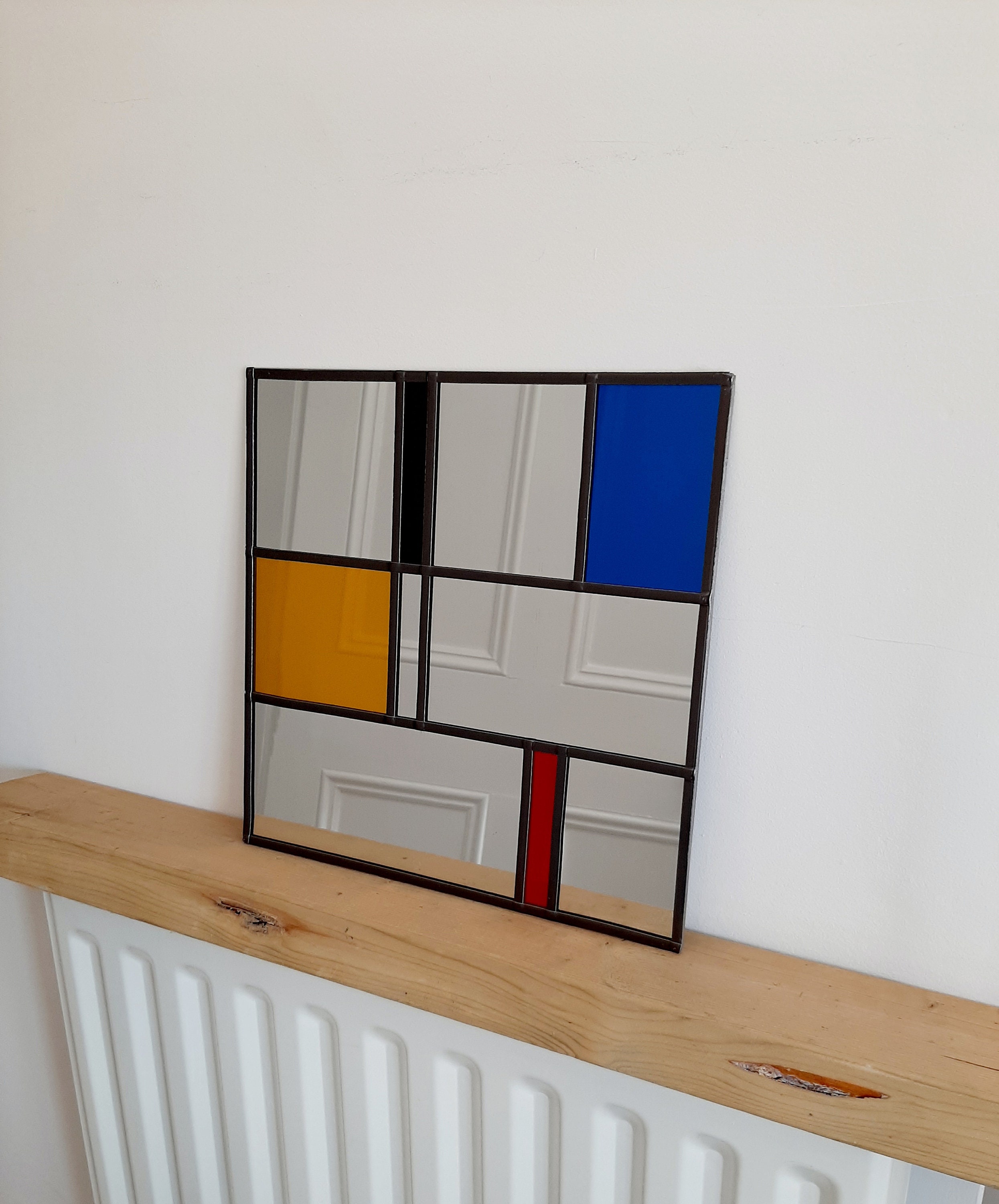 Piet Mondrian Style Stained Glass Effect Mirror With Darkened - Etsy