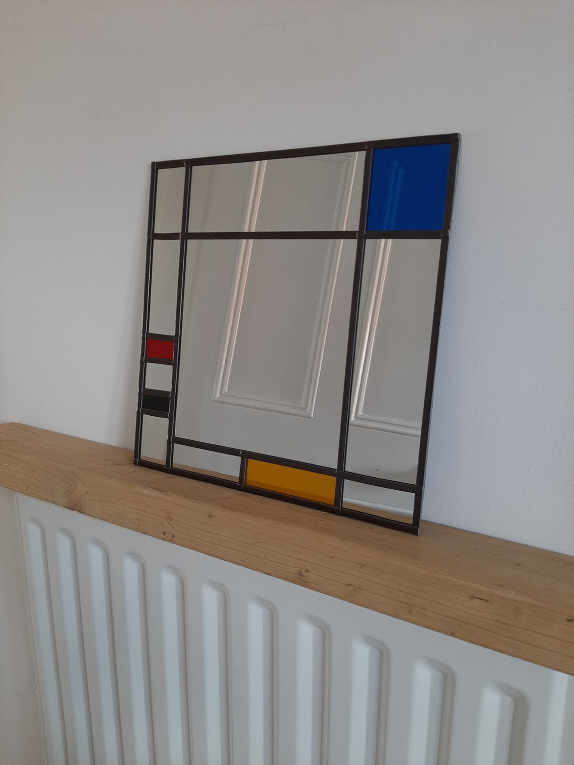 Piet Mondrian style stained glass effect mirror with darkened | Etsy