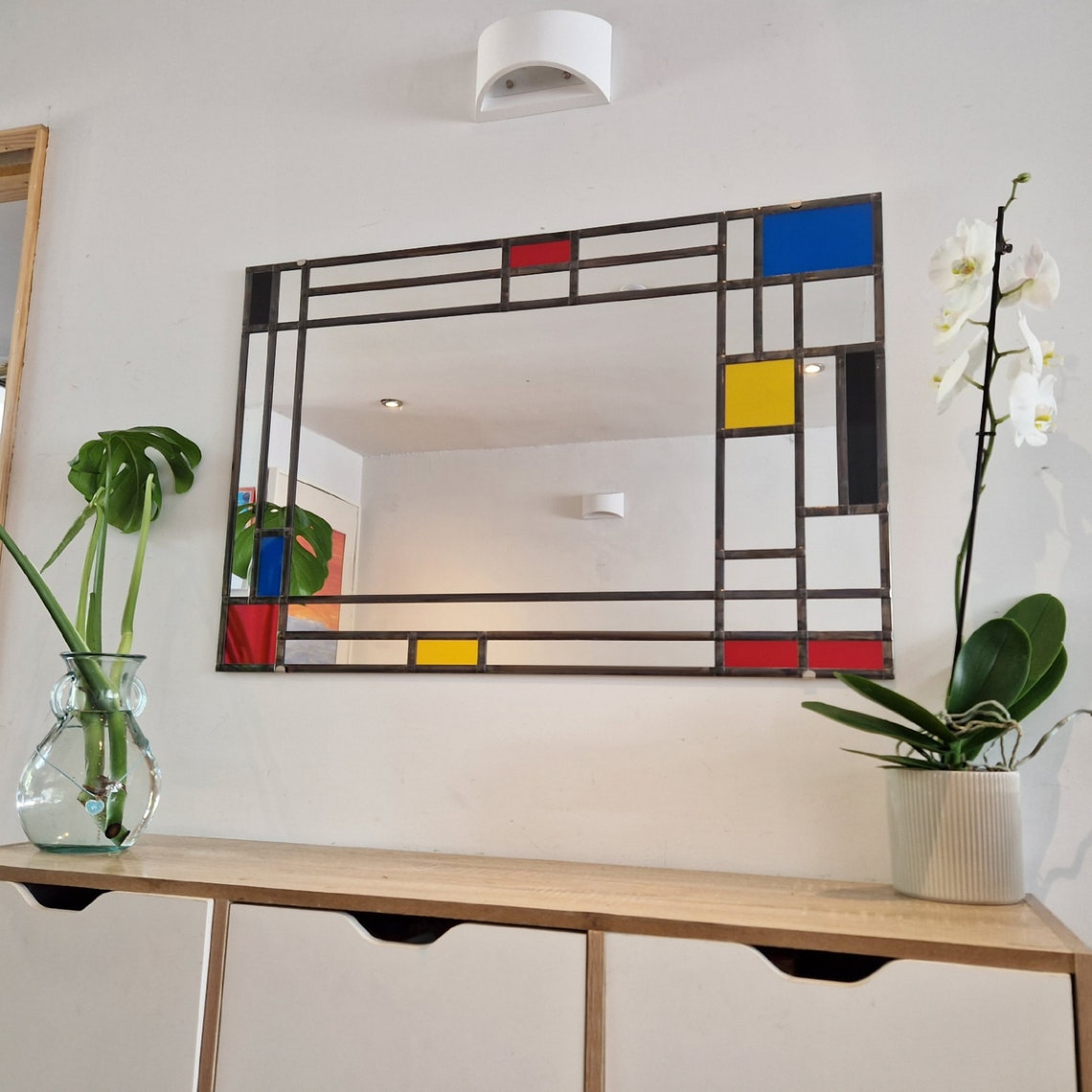 Large Piet Mondrian Mirror Over Mantel Stained Glass Style 91x61cm ...