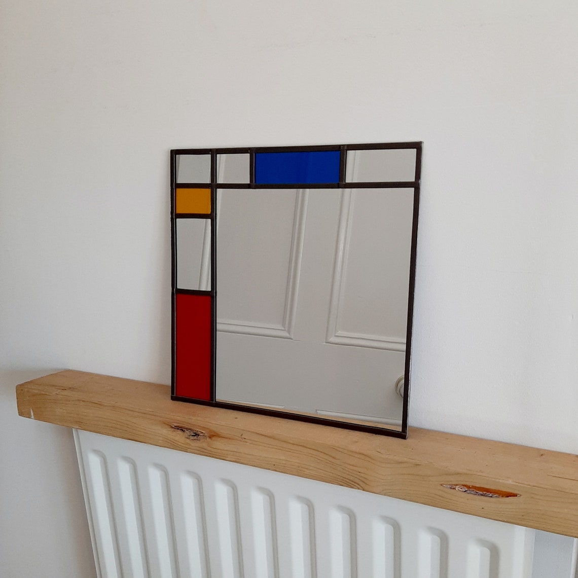 Piet Mondrian style stained glass effect mirror with darkened | Etsy