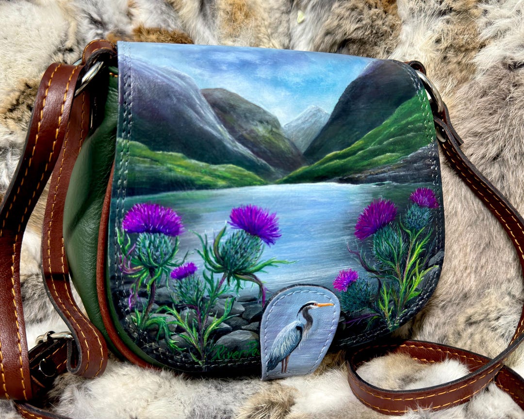 Scottish Highlands-glencoe, Thistles and Loch. Genuine Leather Handbag ...