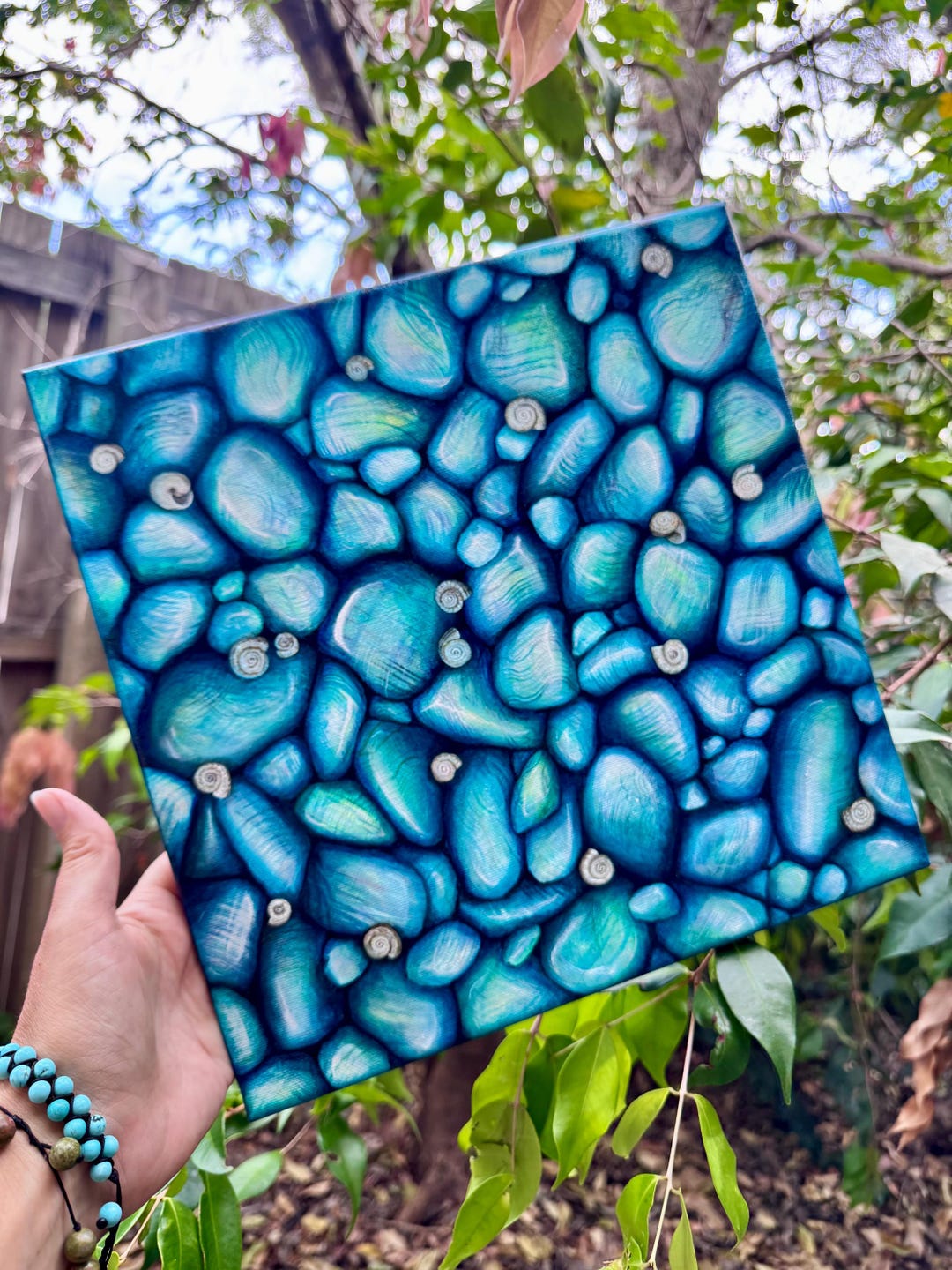 Stillness. Original 30cm Ocean Stone Painting | Spiritual Blue Pebble ...