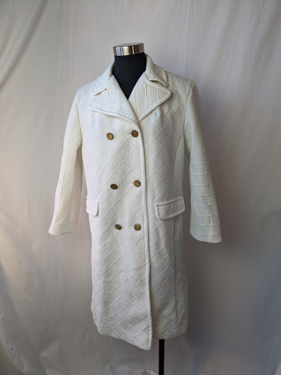 1960s White double knit polyester double-breasted A-l… - Gem