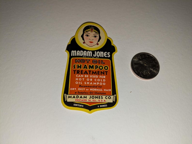 1930s Valmor Paper Label Madam Jones Hot Oil Shampoo Treatment Chicago ...
