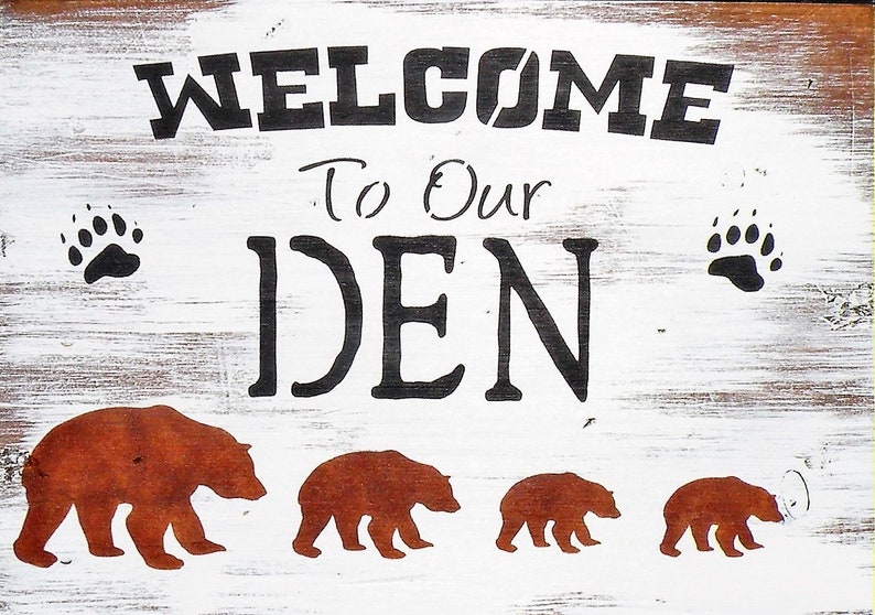 Welcome To Our Cave Rustic Bear Sign Custom Family Name Brown | Etsy