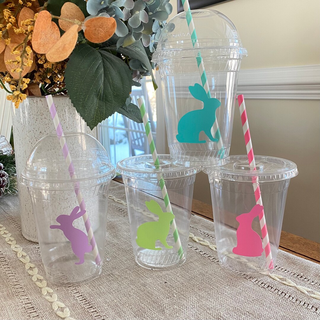 Bunny Party Cups, Custom Clear Plastic Cups With Lids & Straws - Etsy