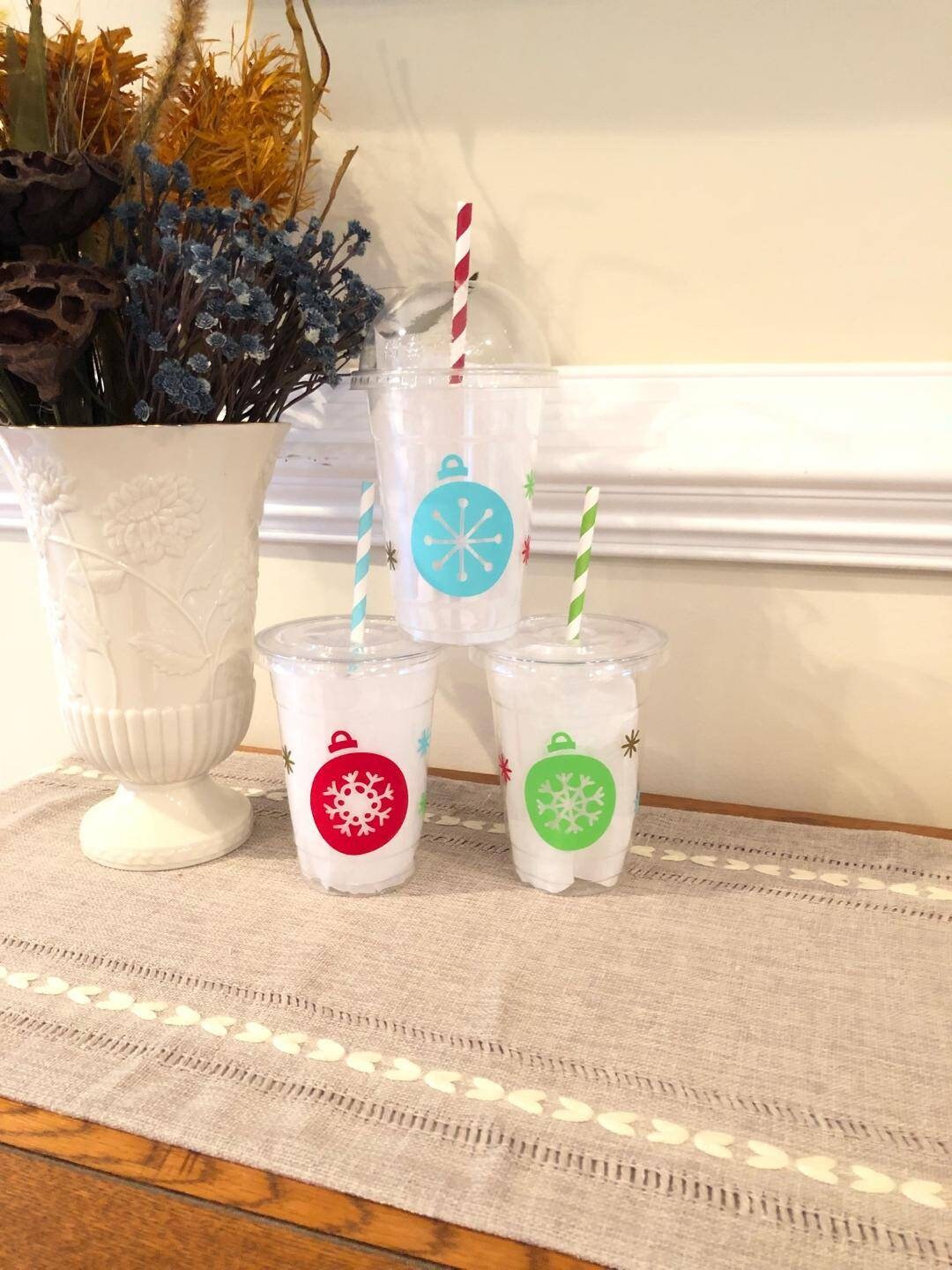 Christmas Party Cup, Ornament Cups, Holiday Party 16 Oz Clear Plastic ...