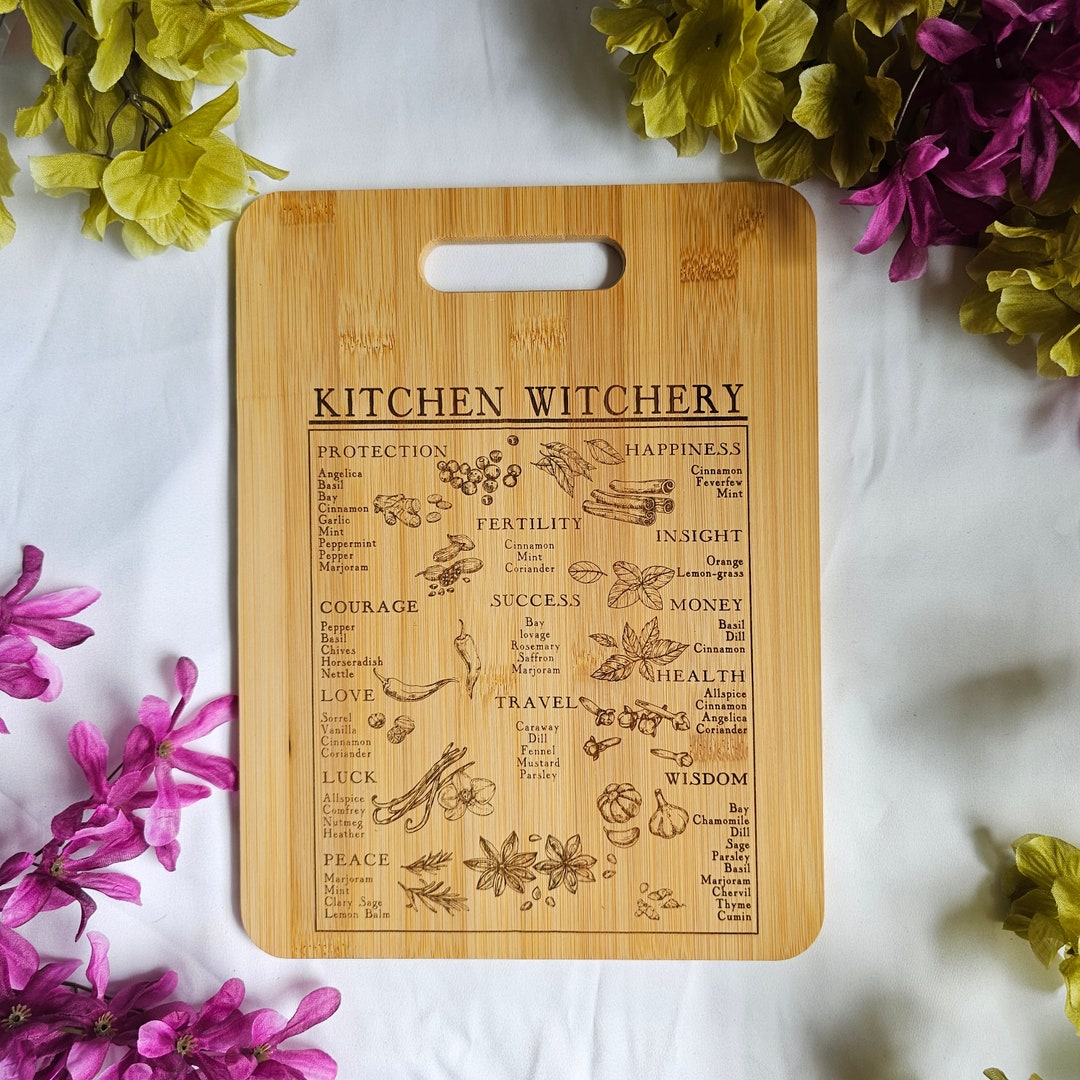 Kitchen Witchery MAGICAL HERBS, Kitchen Witch, Engraved Witch Wood ...