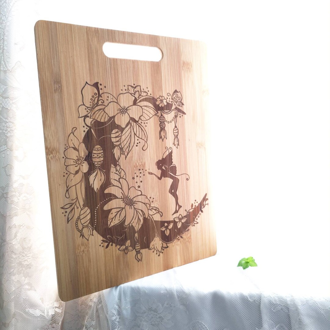 Engraved Fairy Moon Bamboo Cutting Board: Fairycore Kitchen Decor - Etsy