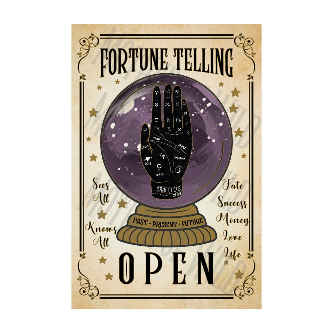 Vintage Style Fortune Teller, Crystal Ball, Palmistry Premium Posters ...