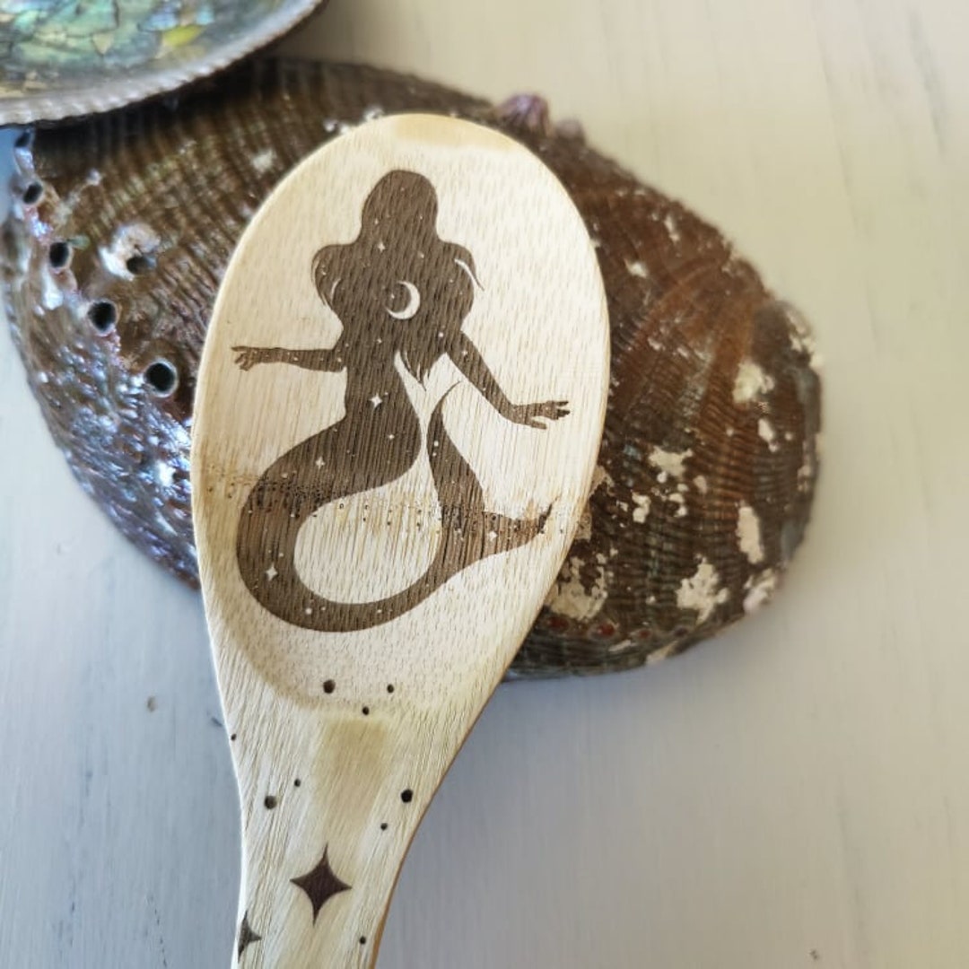 Mermaid Engraved on Wooden Spoon, Wood Burned Spoons, Ocean Kitchen ...