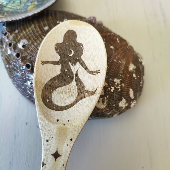 Mermaid Engraved on Wooden Spoon Wood Burned Spoons | Etsy
