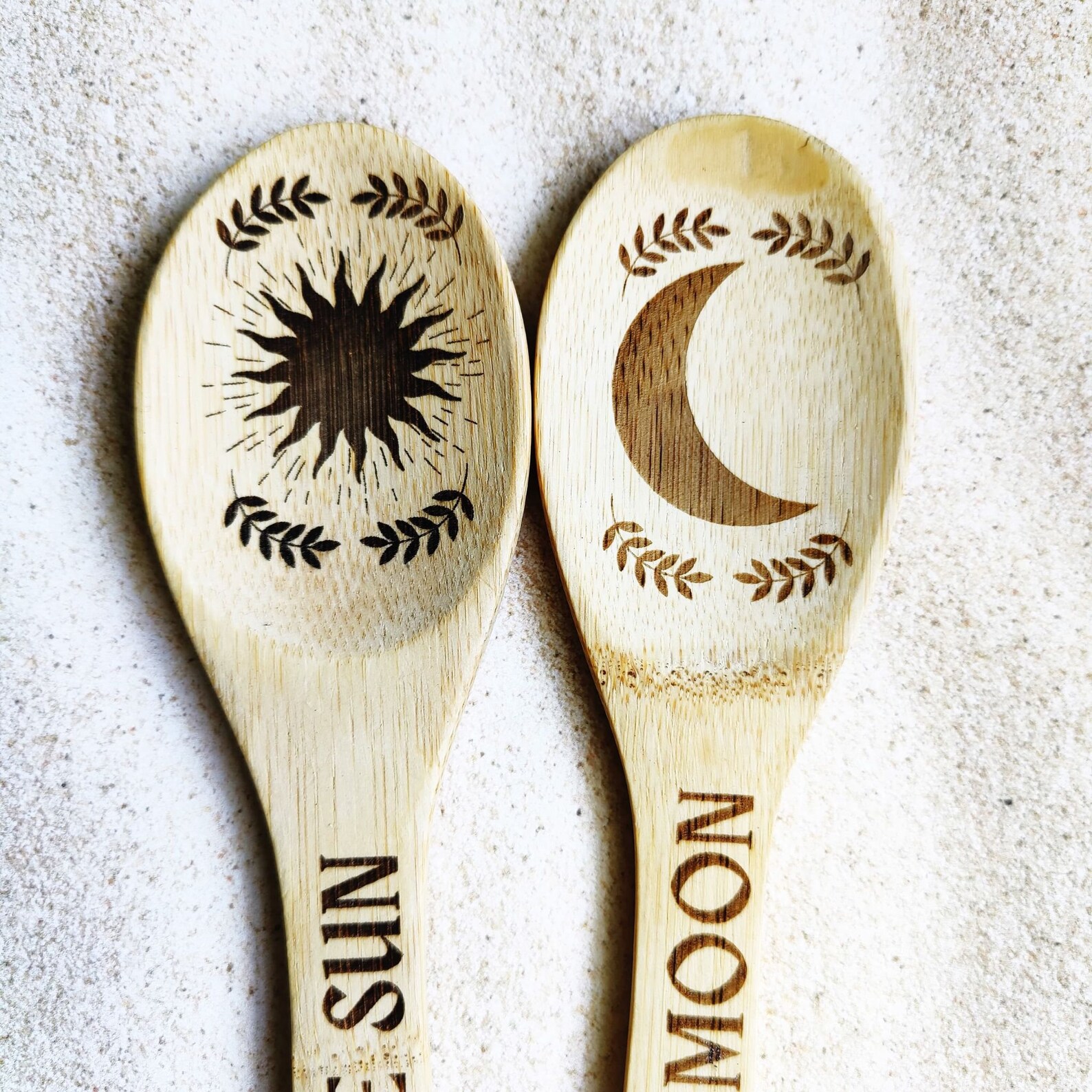 Sun and Moon Decorative Wood Spoon Set of 3 Lunar Spoon | Etsy