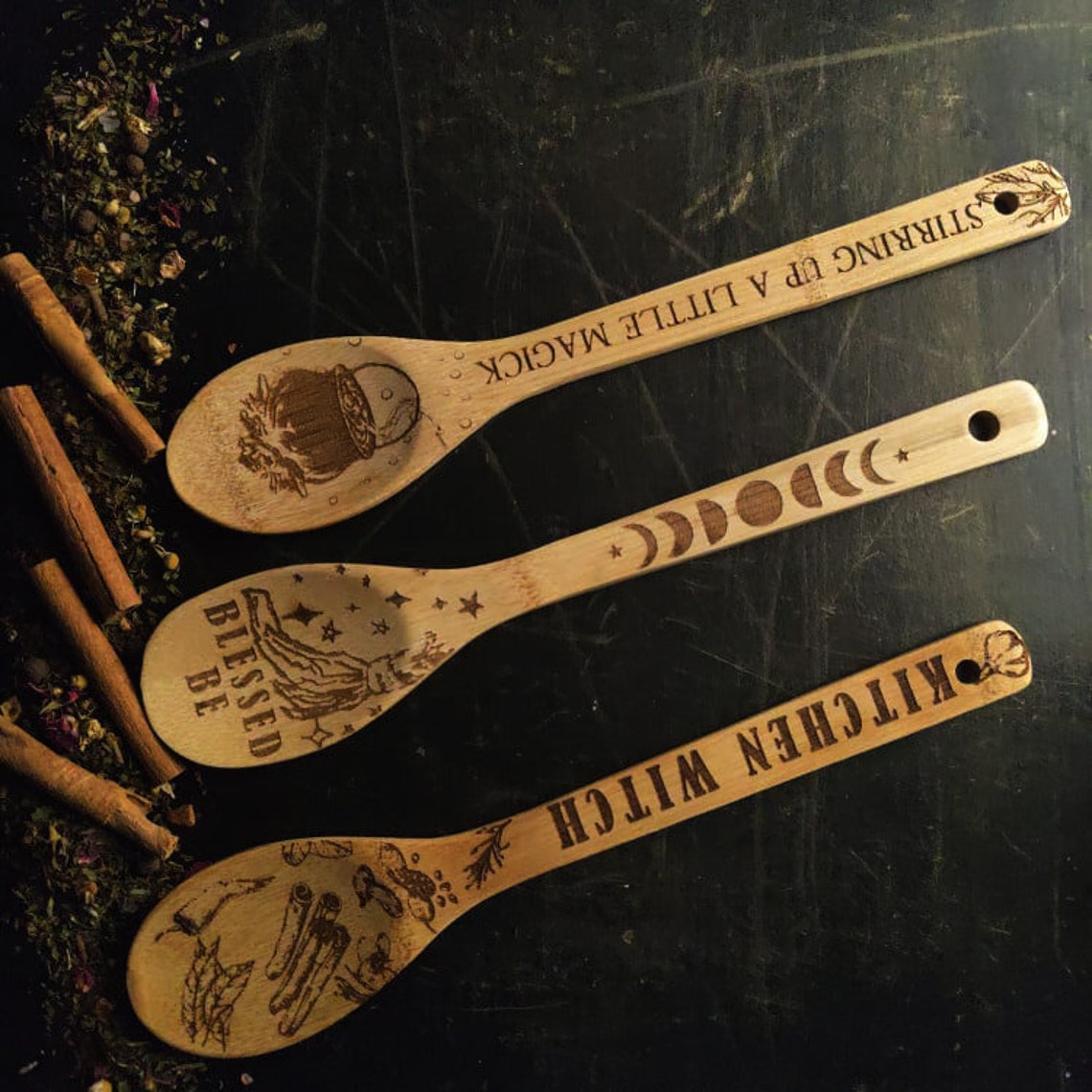 Kitchen Witch Decorative Spoon Set of 3 Moon Phases Witch - Etsy