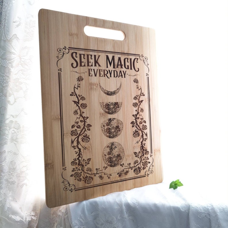 SEEK MAGIC Cutting Board Kitchen Witch Moonphase Moon Wood - Etsy