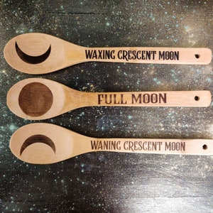 Moon Phase Decorative Spoon Set of 3, Moon Phases, Witch, Wooden Spoon ...