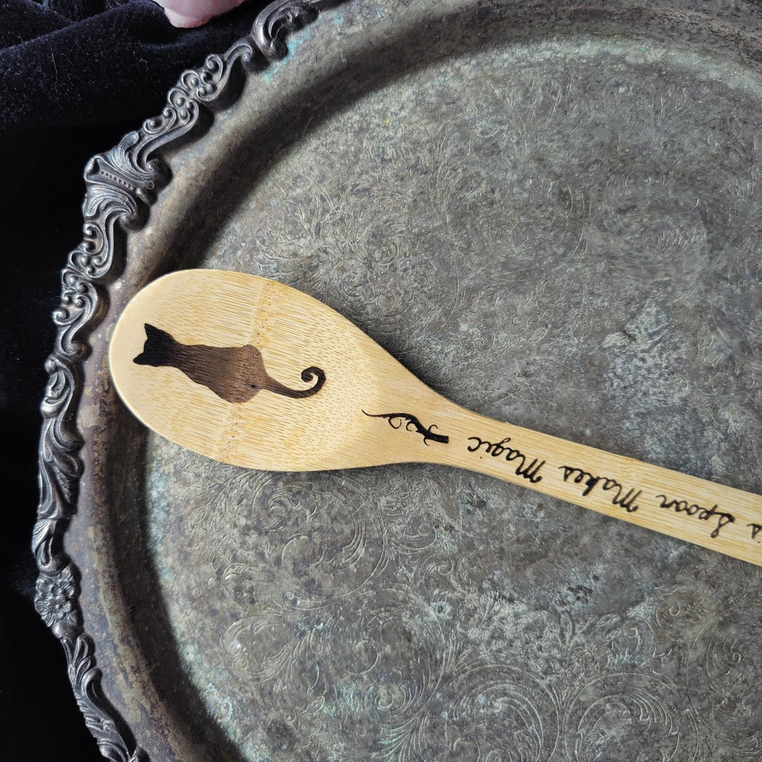 Witch Cat Magic Spoon, Engraved Spoon, Cat Engraved Bamboo Spoon ...