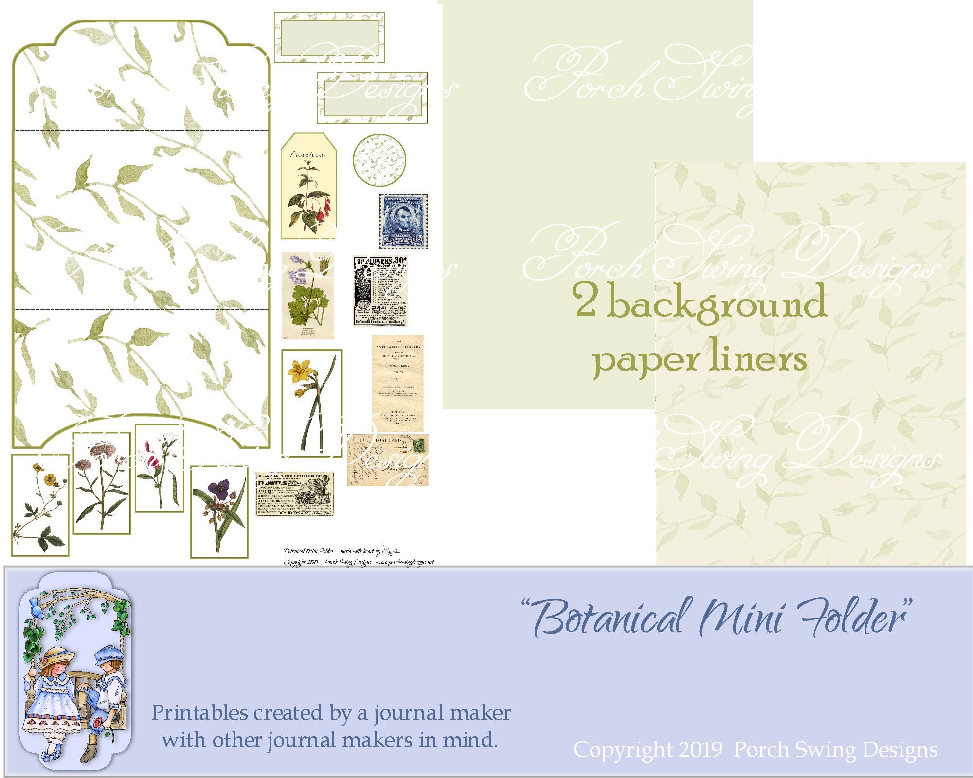Botanical Mini Folder Printable Mini Folder, Digital Journal Cards ...