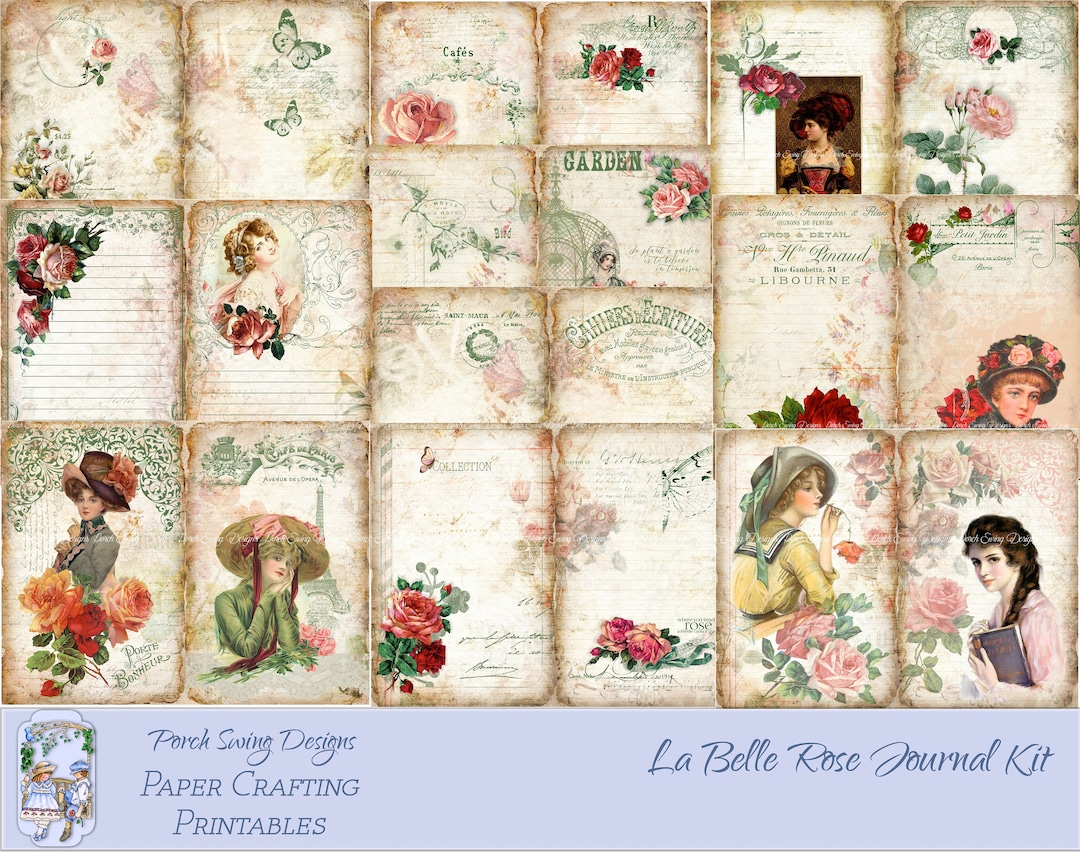Vintage Rose Journal Kit: Printable Paper Crafting Supplies (instant ...