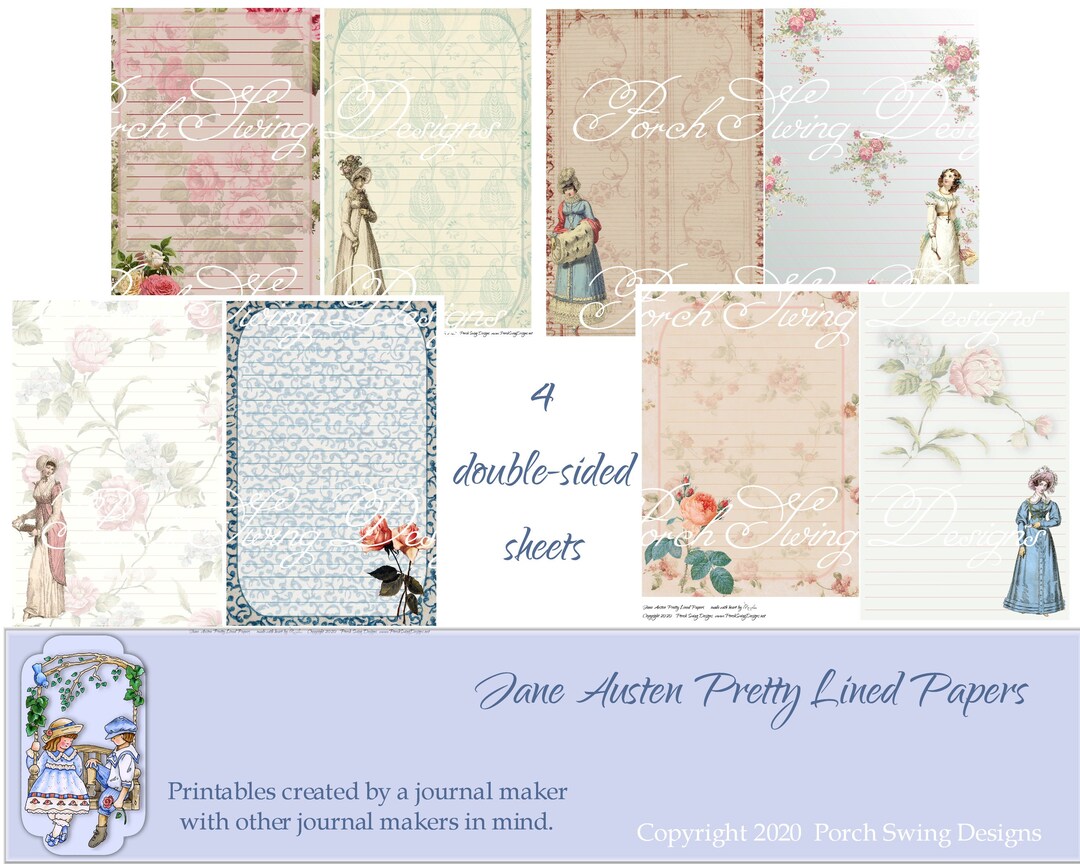 Jane Austen Lined Paper: Regency Stationery, Floral Journal Pages ...