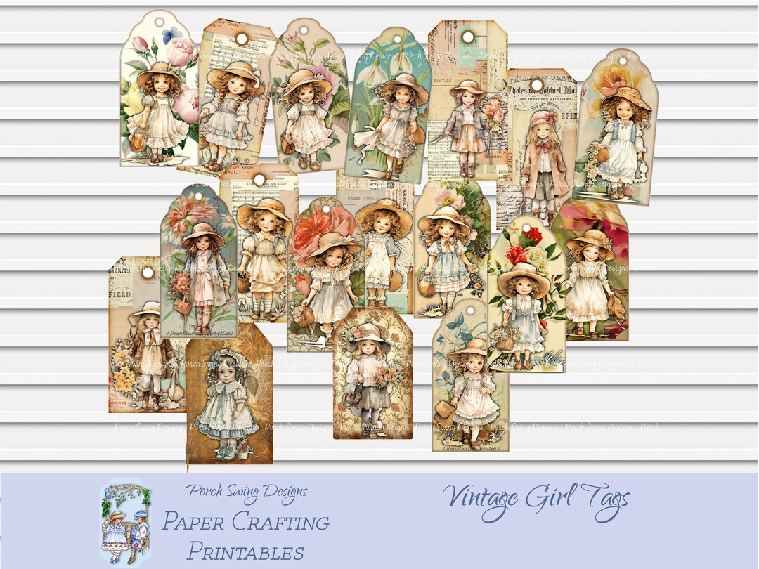 Vintage Girl Tags - Cottage Girls, Tags, Country Girls, Floral Tags ...