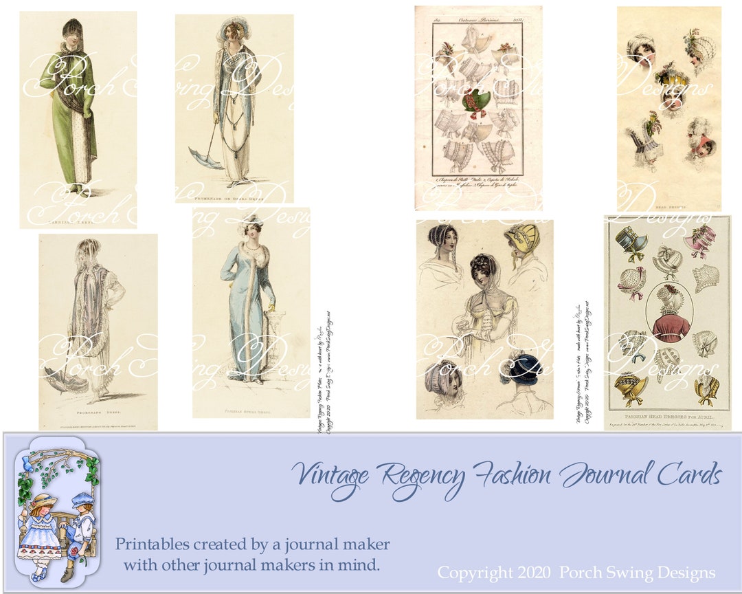 Vintage Regency Fashion Journal Cards: Jane Austen Ephemera (digital ...