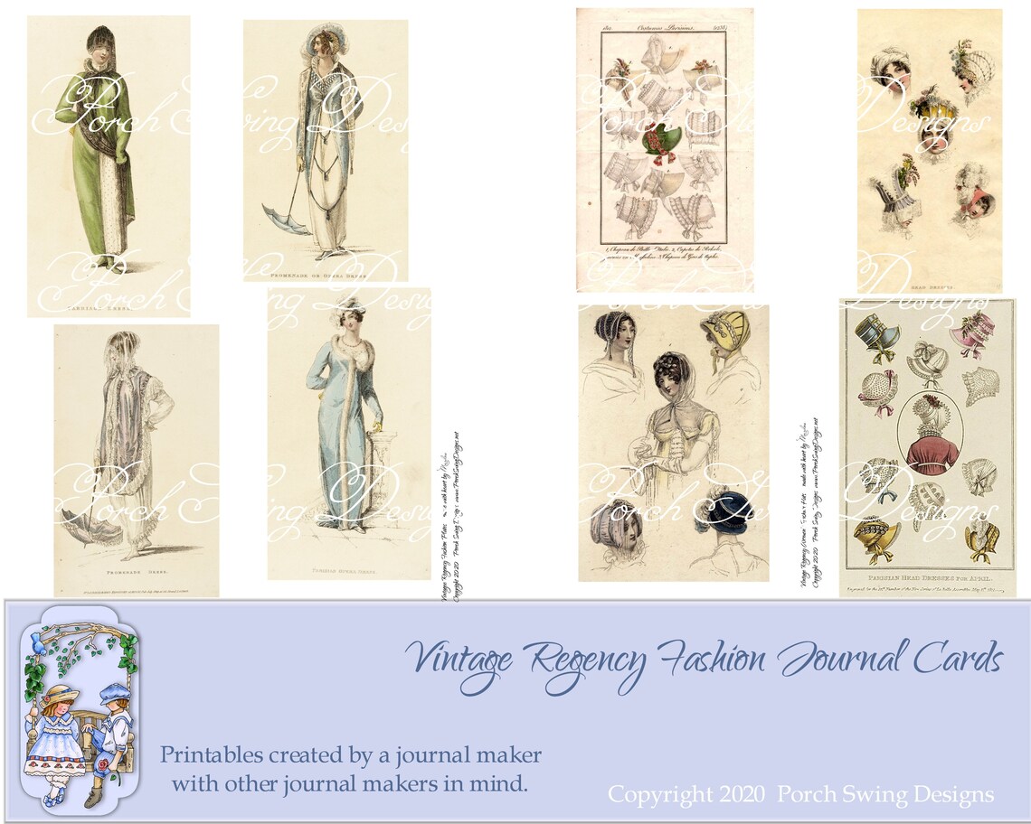 Vintage Regency Fashion Journal Cards: Jane Austen Ephemera (digital ...