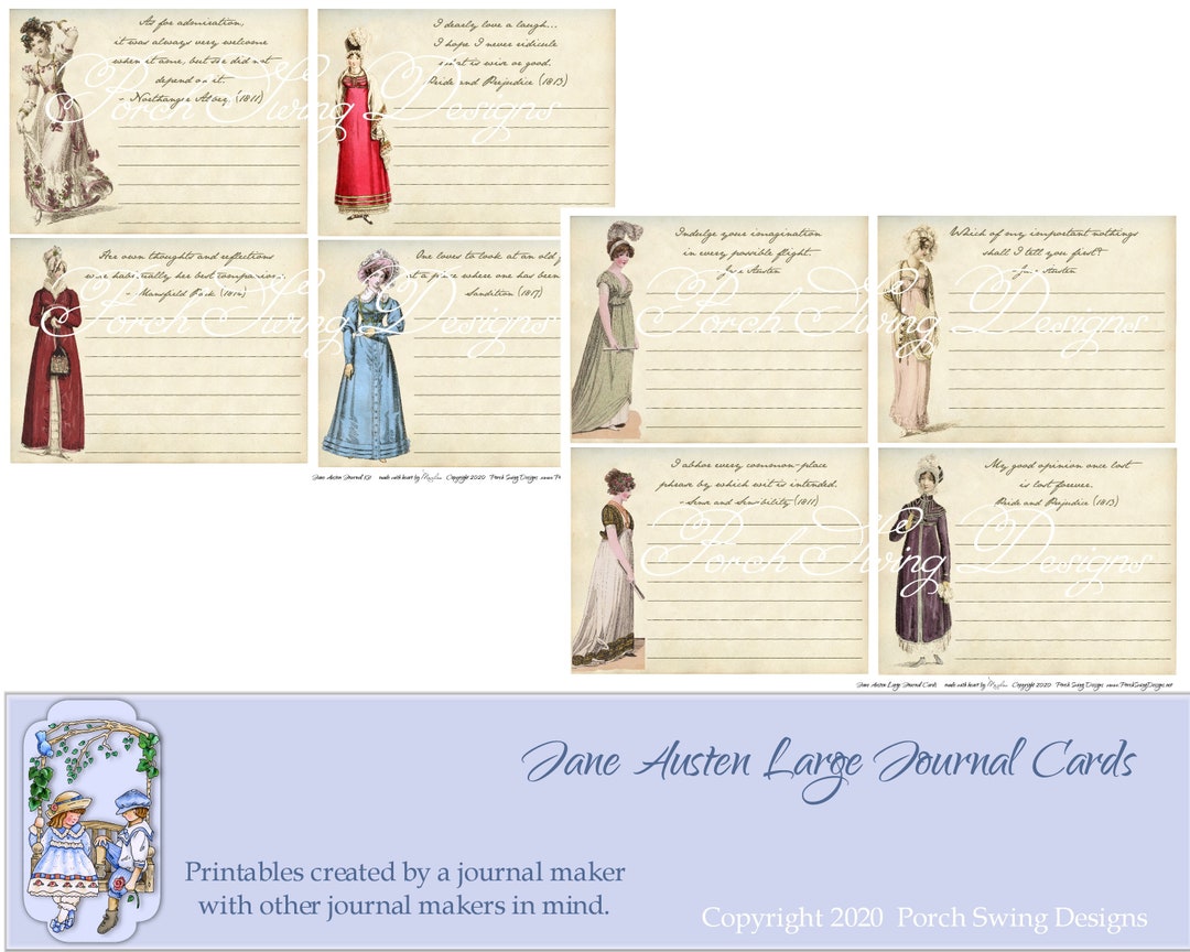 Jane Austen Journal Cards: Regency Ladies Ephemera (digital Download ...
