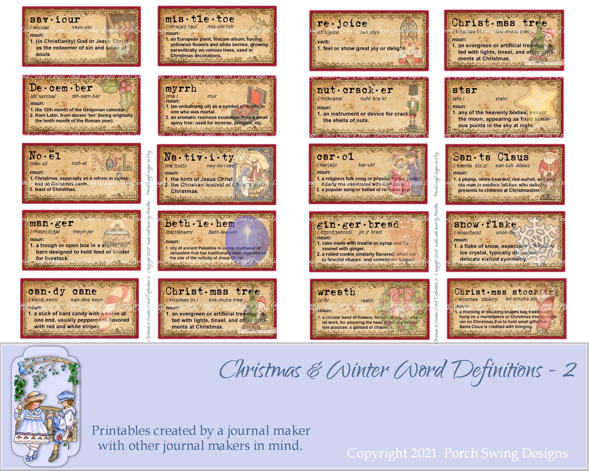 Christmas & Winter Word Definitions 2 Labels Dictionary - Etsy