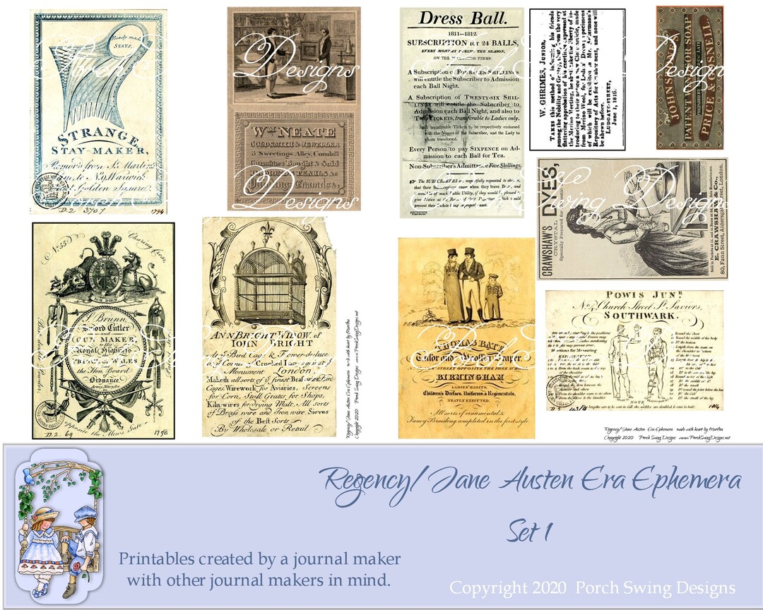 Regency Jane Austen Era Ephemera Set 1 - Vintage Ephemera Jane Austen ...
