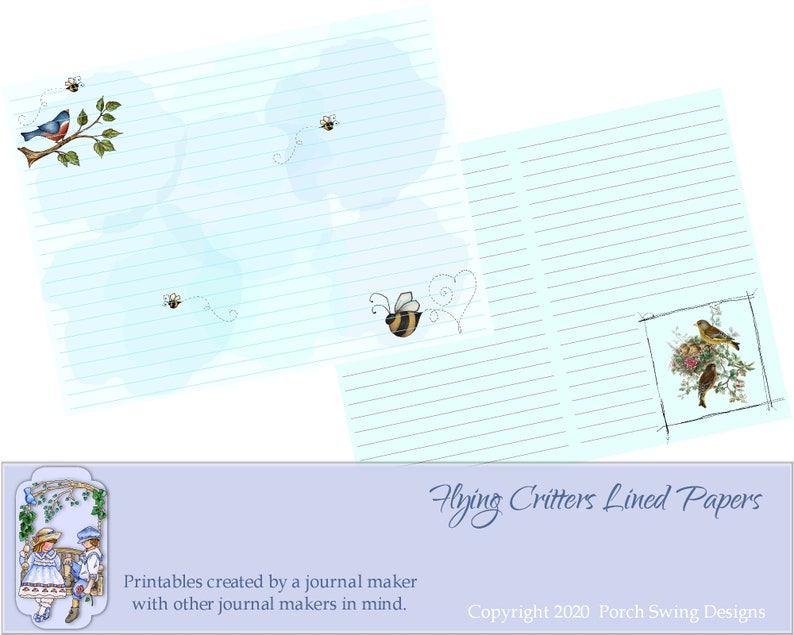 Flying Critters Lined Papers Birds Butterflies Dragonflies - Etsy