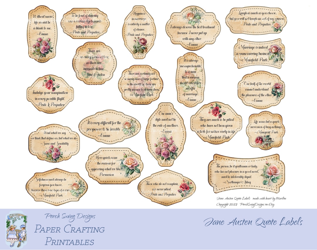 Jane Austen Quote Labels: Vintage Rose Journal Sayings (digital Kit) - Etsy
