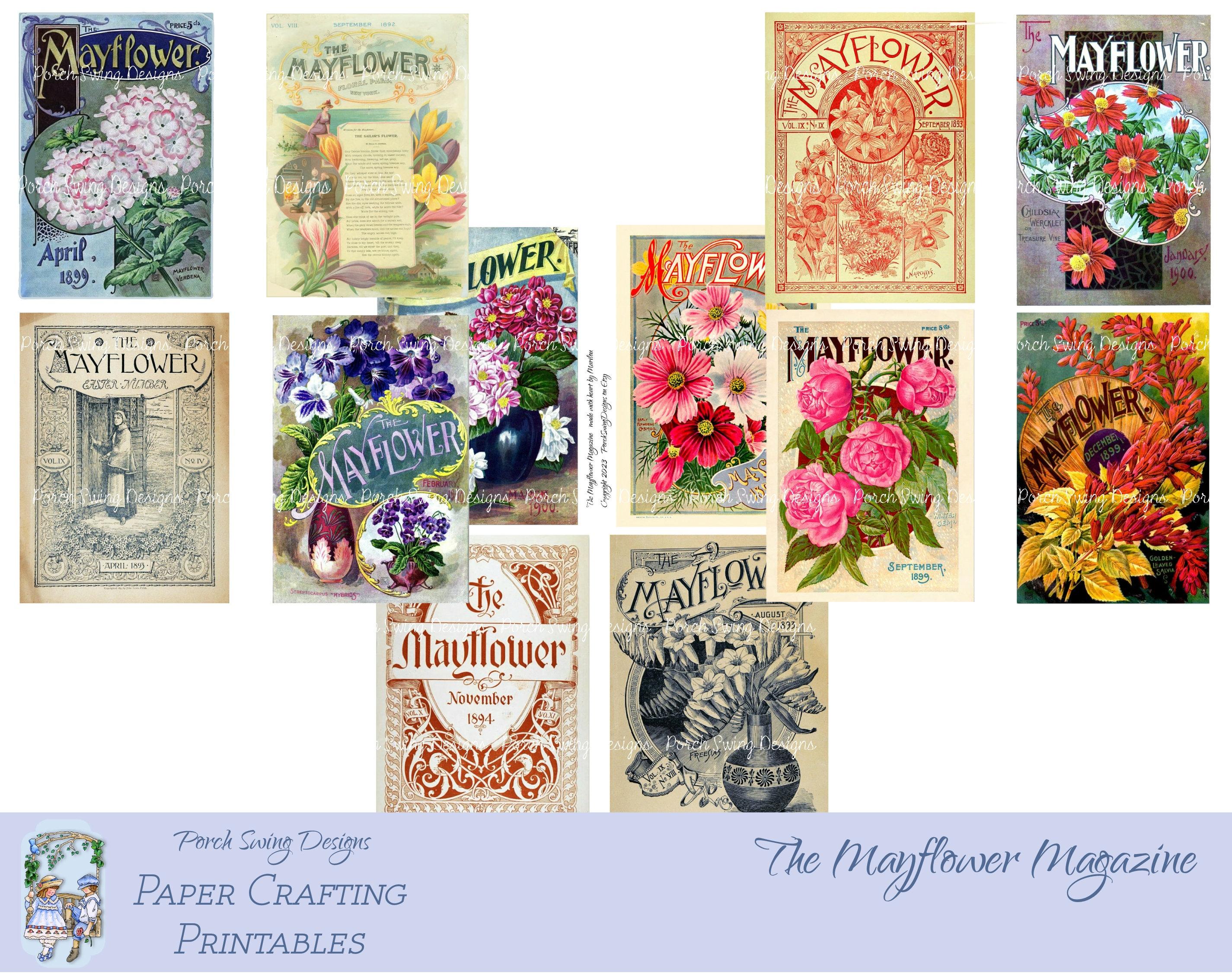 Mayflower Magazine Covers - Floral Journal Cards, Botanical Cards ...
