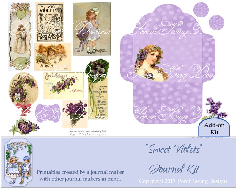 Sweet Violets Journal Kit Add-on: Vintage Printable Ephemera (digital ...