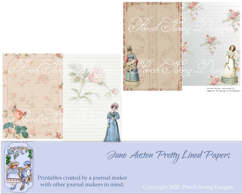 Jane Austen Pretty Lined Papers Páginas de diario Regency Vintage ...