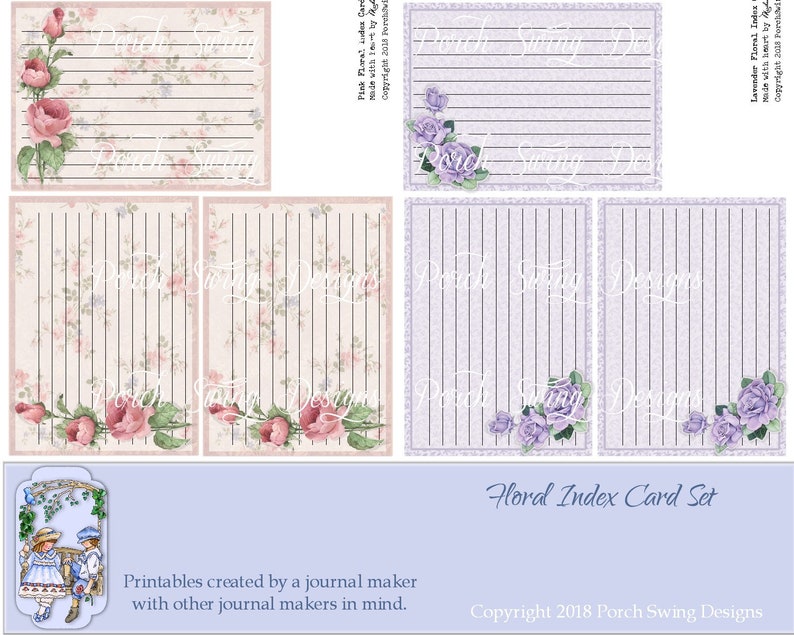 Floral Index Card Set - Journal Ephemera, Floral Cards, Stationery ...