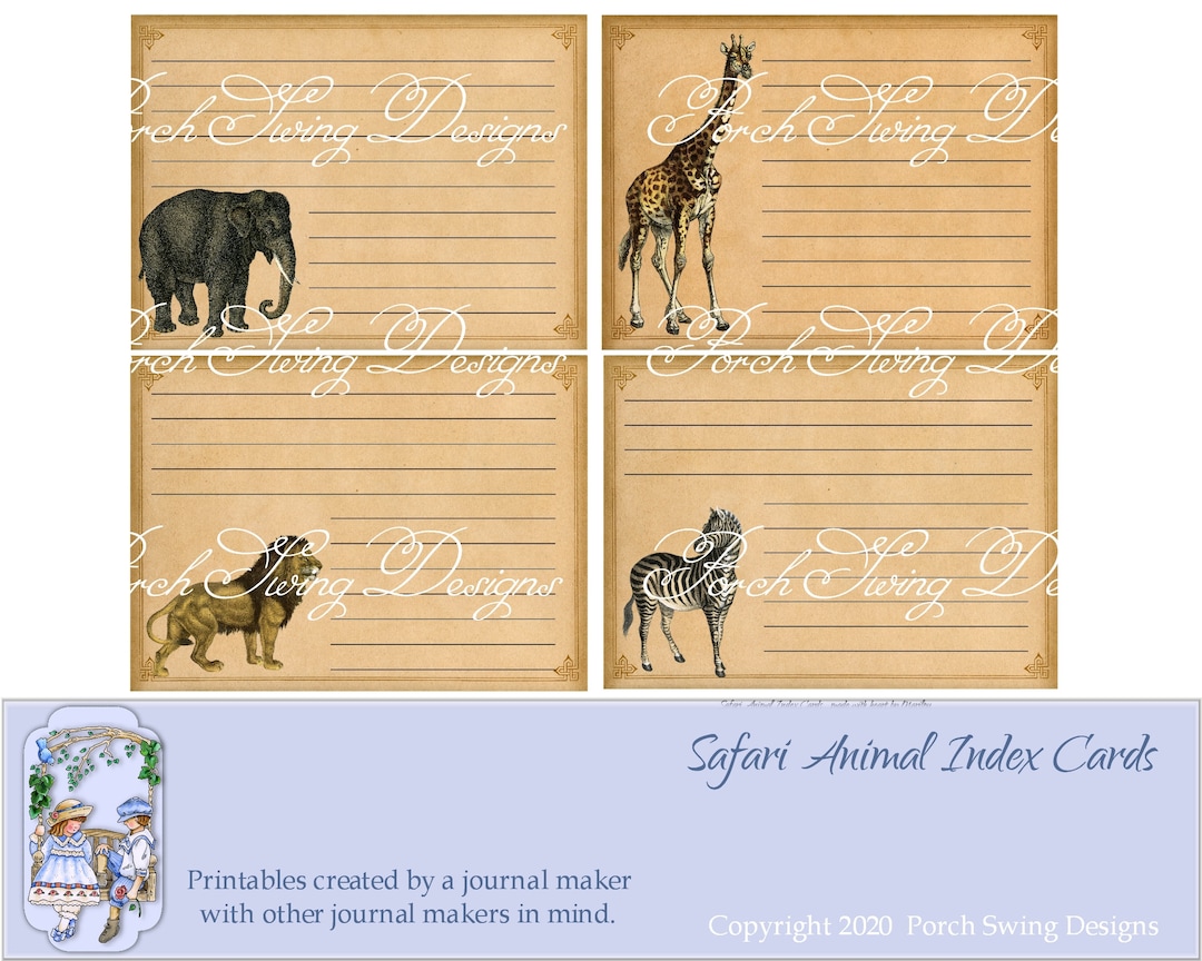 Safari Animal Index Cards - Safari, African Animals, Journal Cards ...