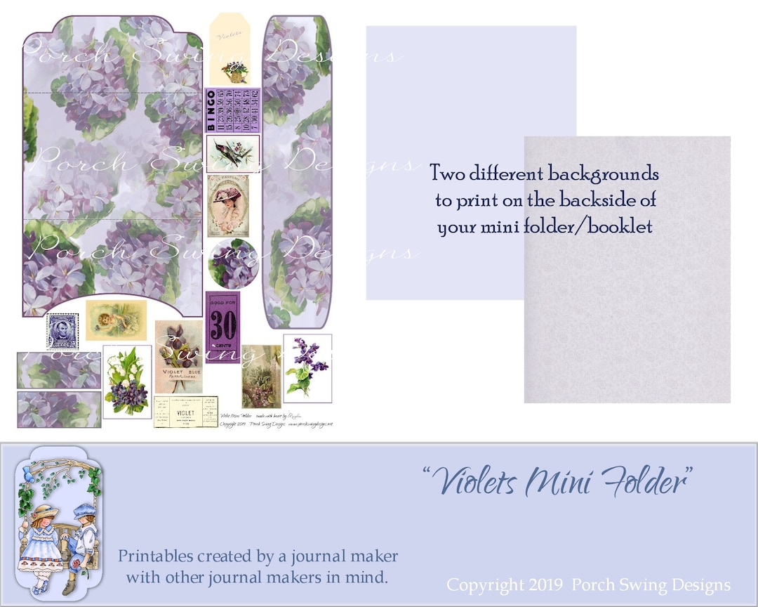 Violets Mini Folder - Printable Mini Folder, Digital Journal Cards ...
