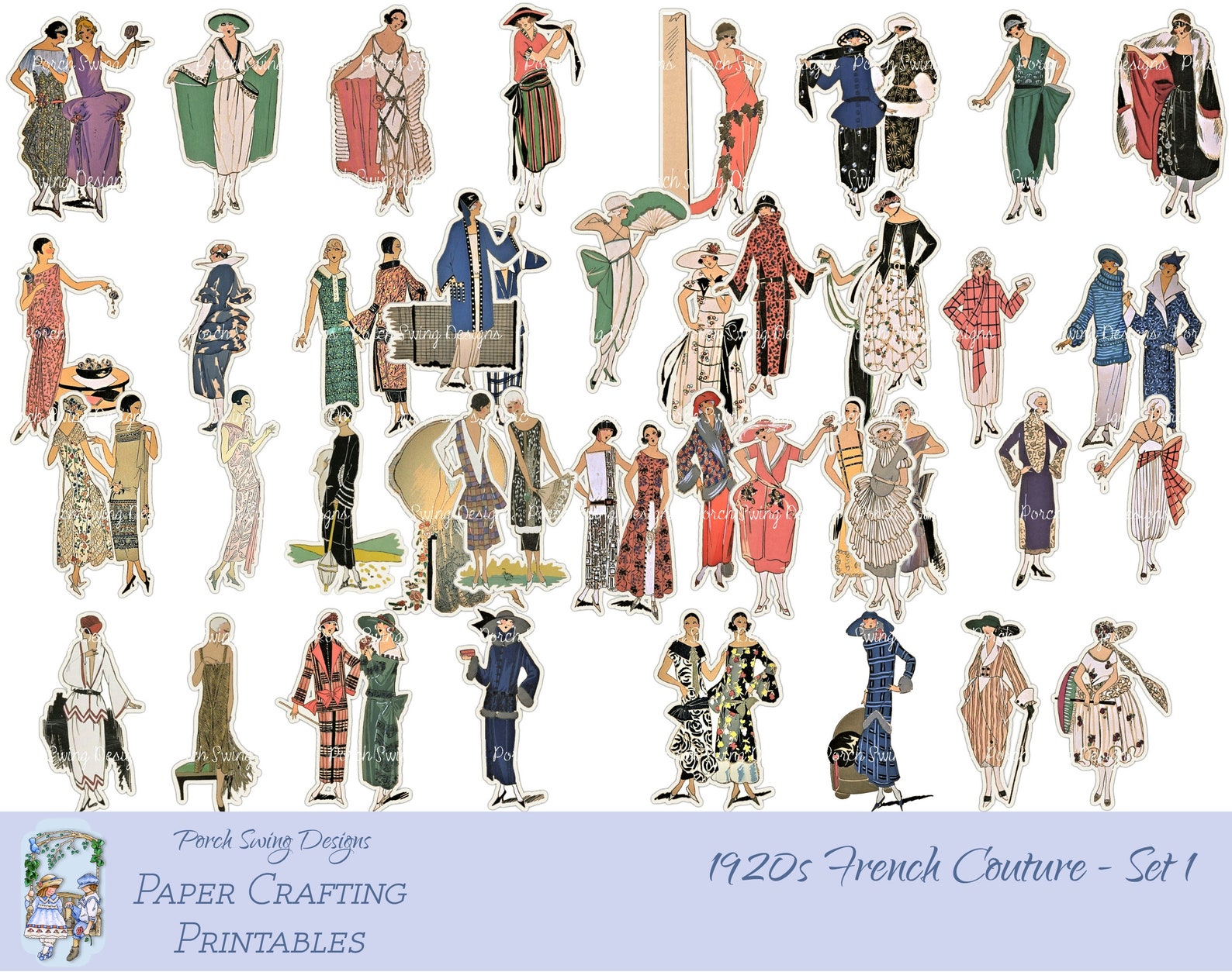 1920 French Couture Set 1 - French Fashion, Fussy Cuts, 1920s Fashion ...